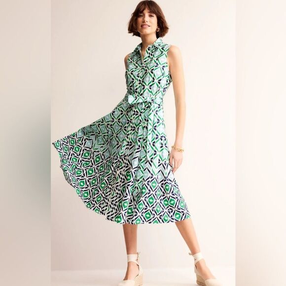 Boden | Dresses | Boden Amy Sleeveless Shirtdress Green Tambourine ...